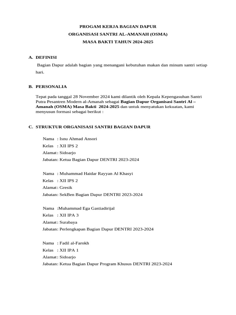 Contoh Susunan Proker (Palingfix) | PDF