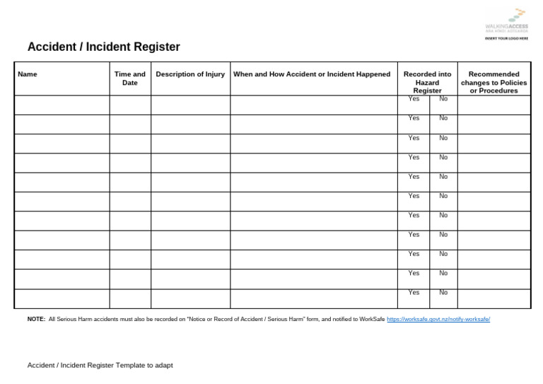Accident/Incident Register Template | PDF | Safety | Occupational ...