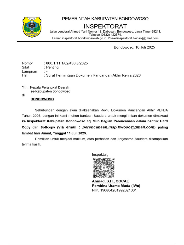 Surat Permintaan Dok Renja Fix | PDF