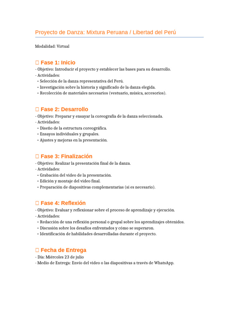 Proyecto Danza Mixtura Peruana | PDF