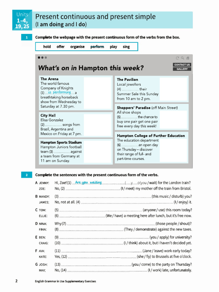 Grammar - Ex - Present Simple & Continuous | PDF