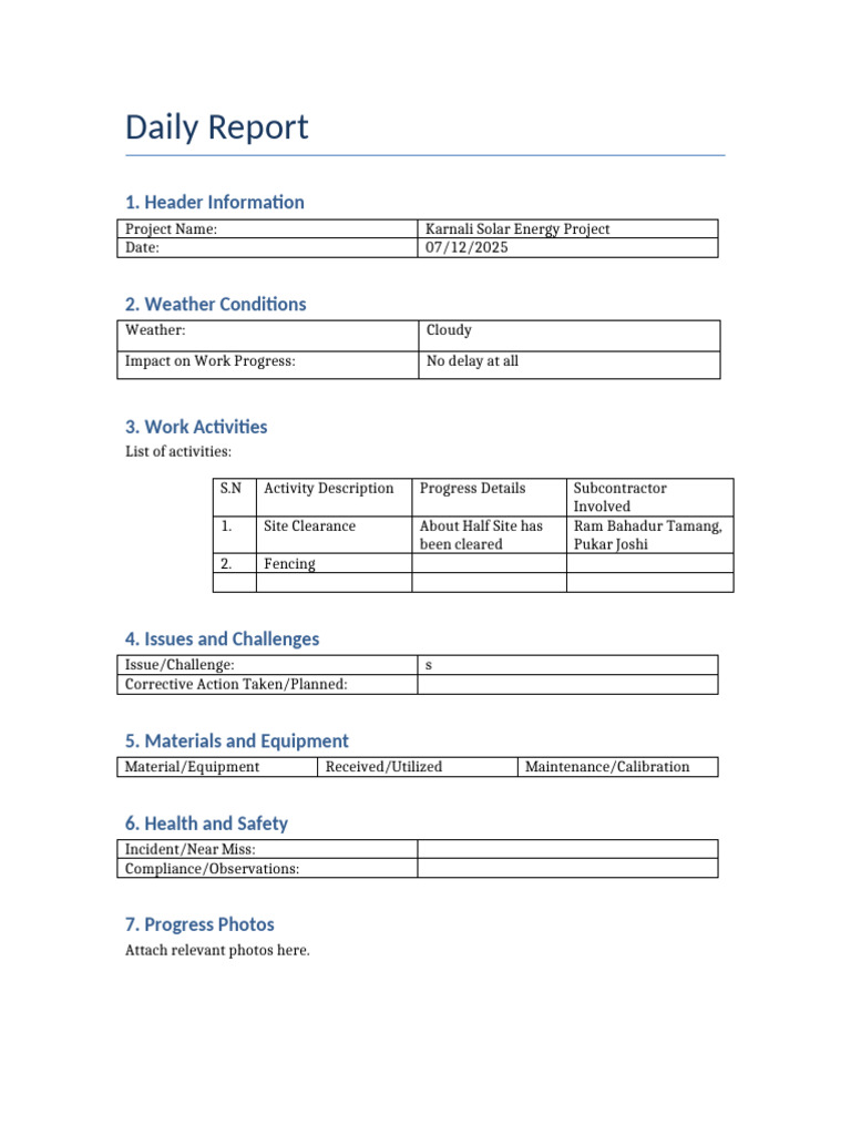 Daily Report Template | PDF