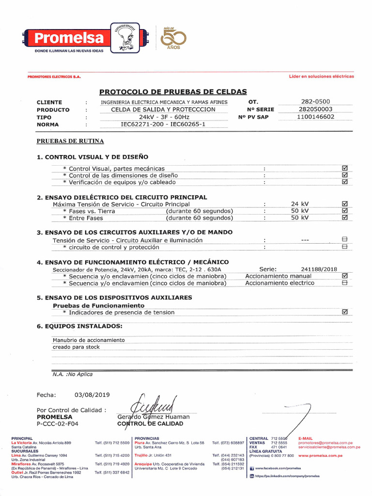 Protocolo de Pruebas Celdas | PDF