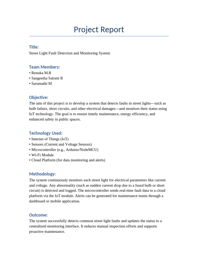 Street Light Fault Detection Report | PDF