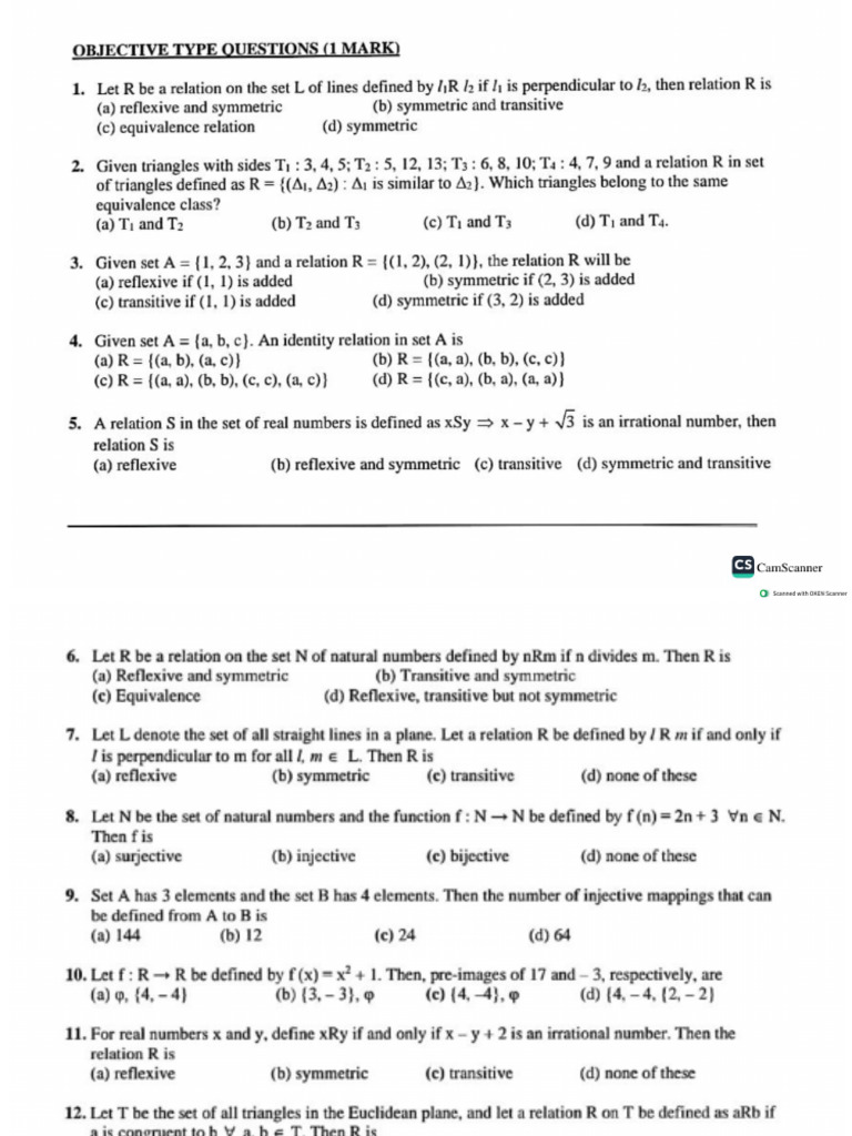 12 Maths Holiday Homework | PDF