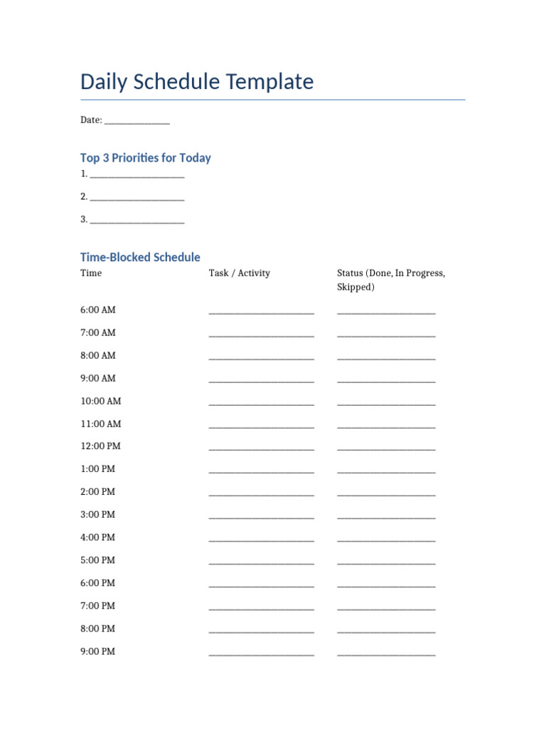 Daily Schedule Template | PDF