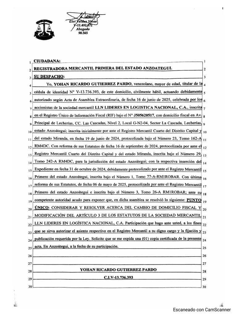 Particip y Acta Camb Domic LLN | PDF