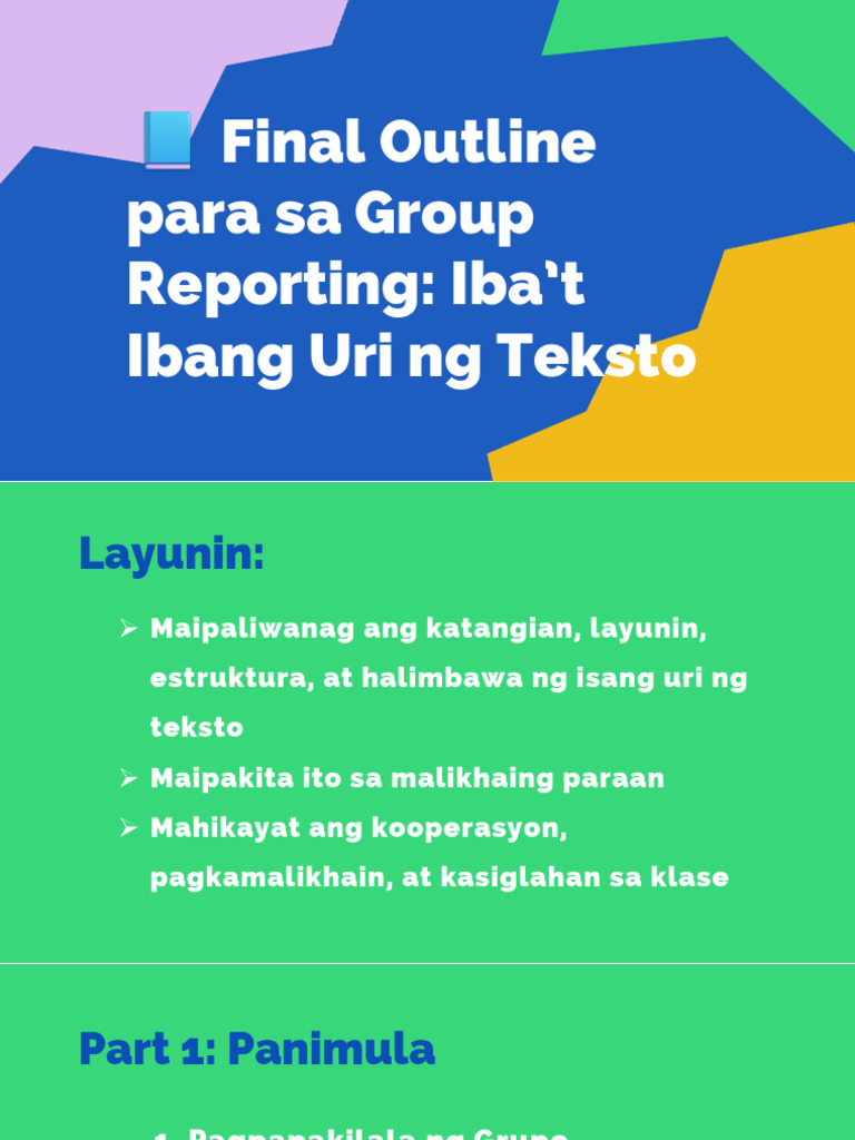 Pagbasa Final Outline Pangkatang Presentasyon | PDF