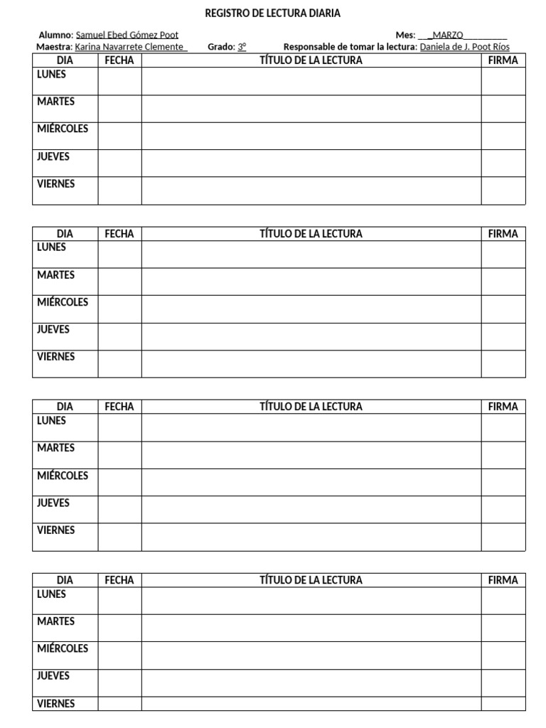 Registro de Lectura Diaria 2024 | PDF