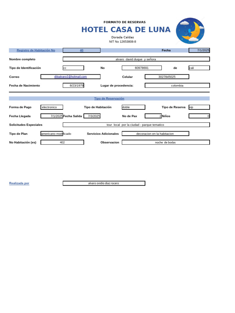 Formato de Reserva Alvaro Ovidio | PDF