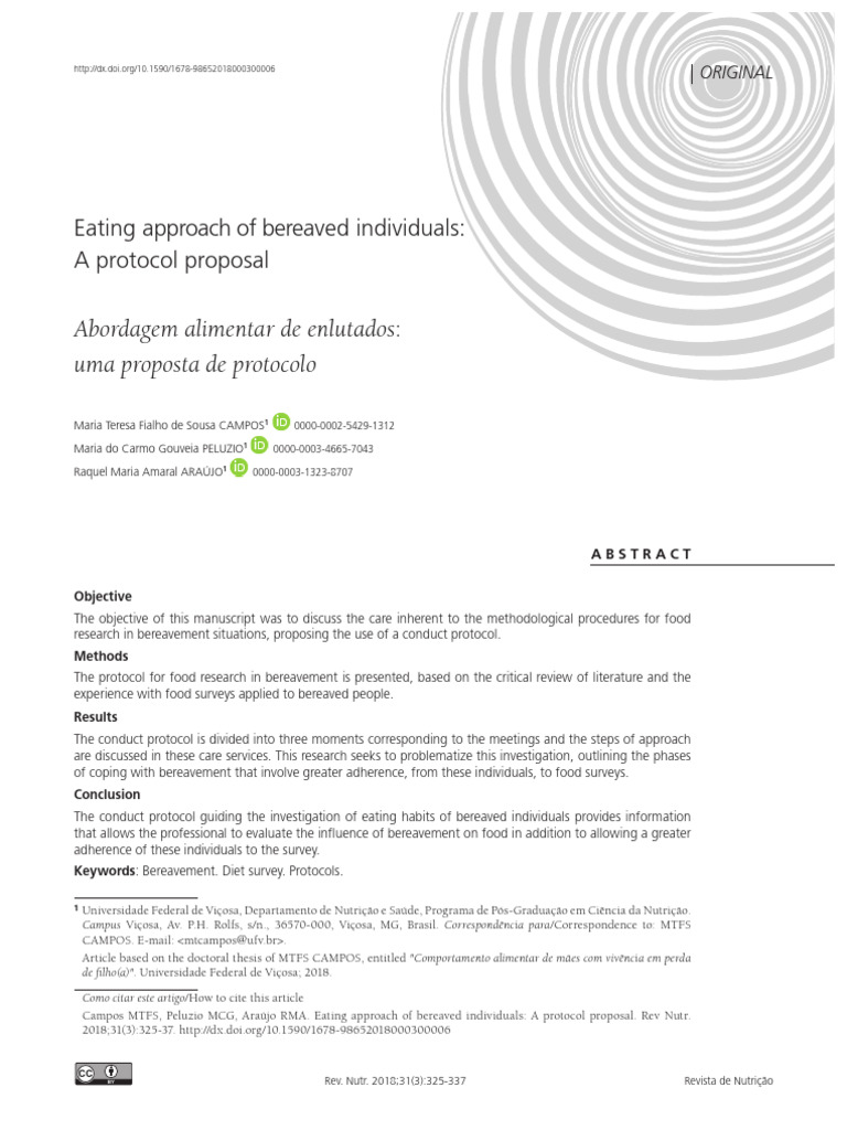 Eating Approach of Bereaved Individuals | PDF | Grief | Methodology
