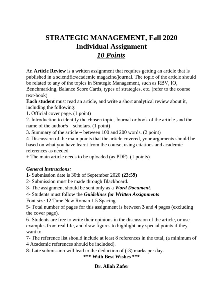 Strategic Management Article Review Guide | PDF