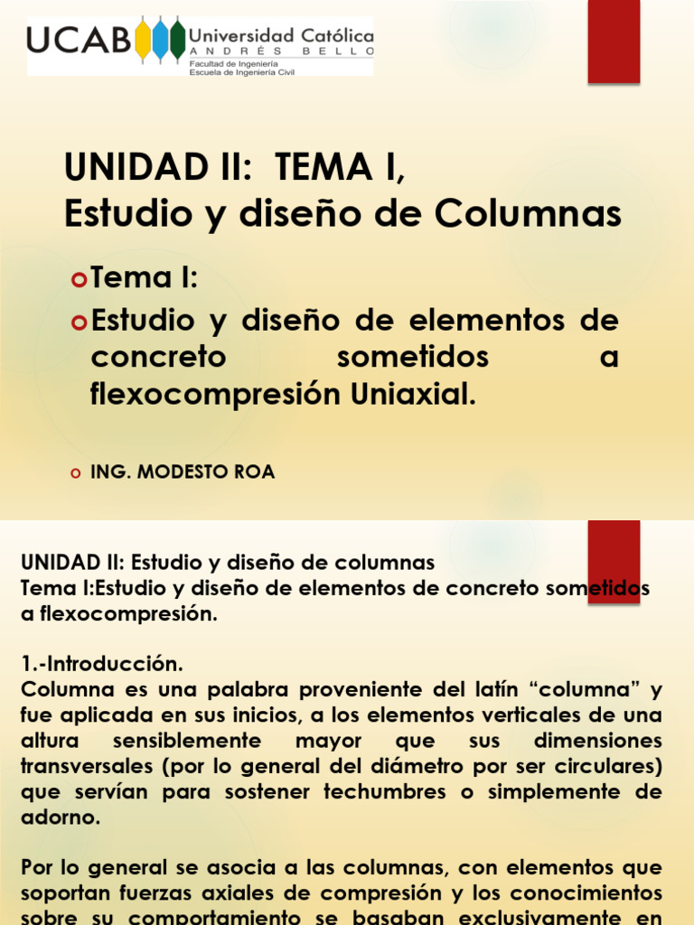 Unidad II - Tema I - Tema II - Tema III Columnas Cr-II | PDF | Columna | Rigidez