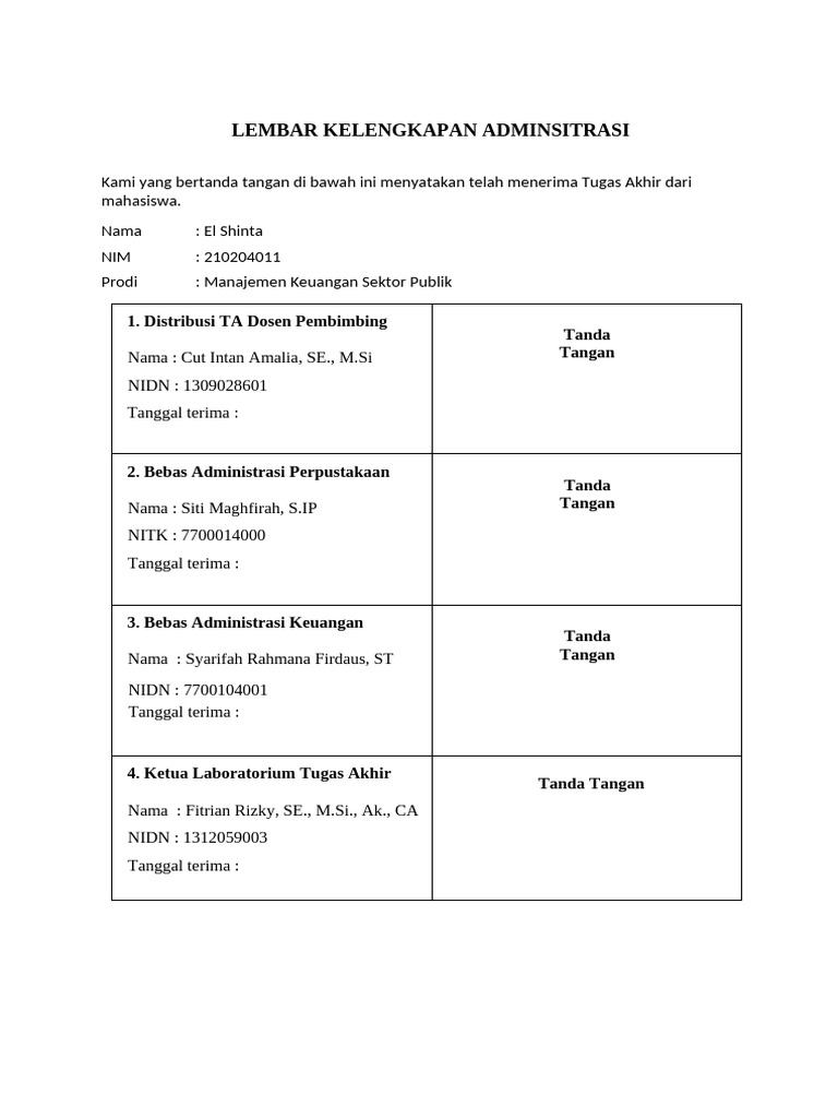 Lembar Pendistribusian Bebas Administrasi Wisuda | PDF
