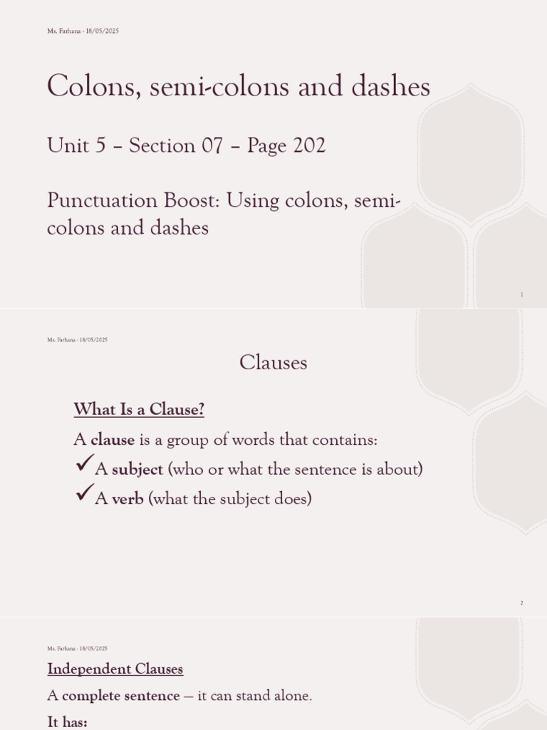Mastering Colons, Semi-Colons, Dashes | PDF | Clause | Language Mechanics