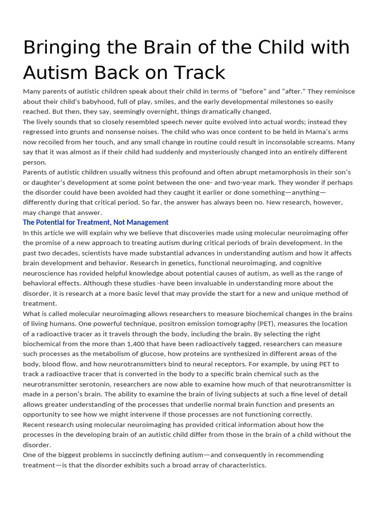 Bringing The Brain of The Child With Autism Back On Track | PDF ...