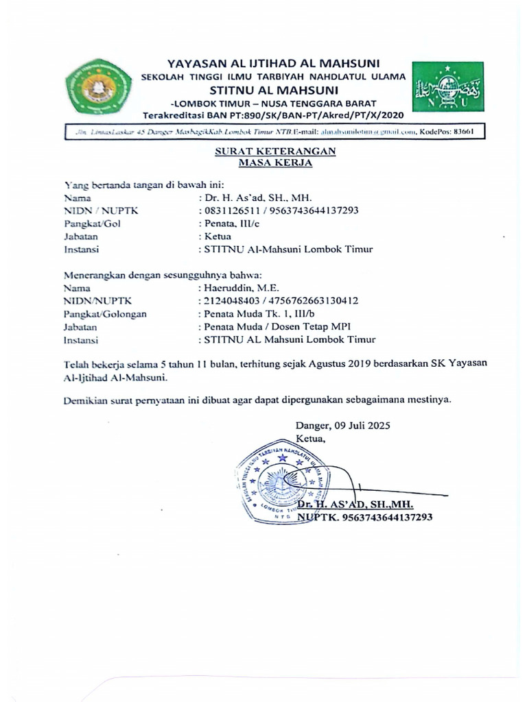 Ket Masa Kerja & SK Yayasan | PDF