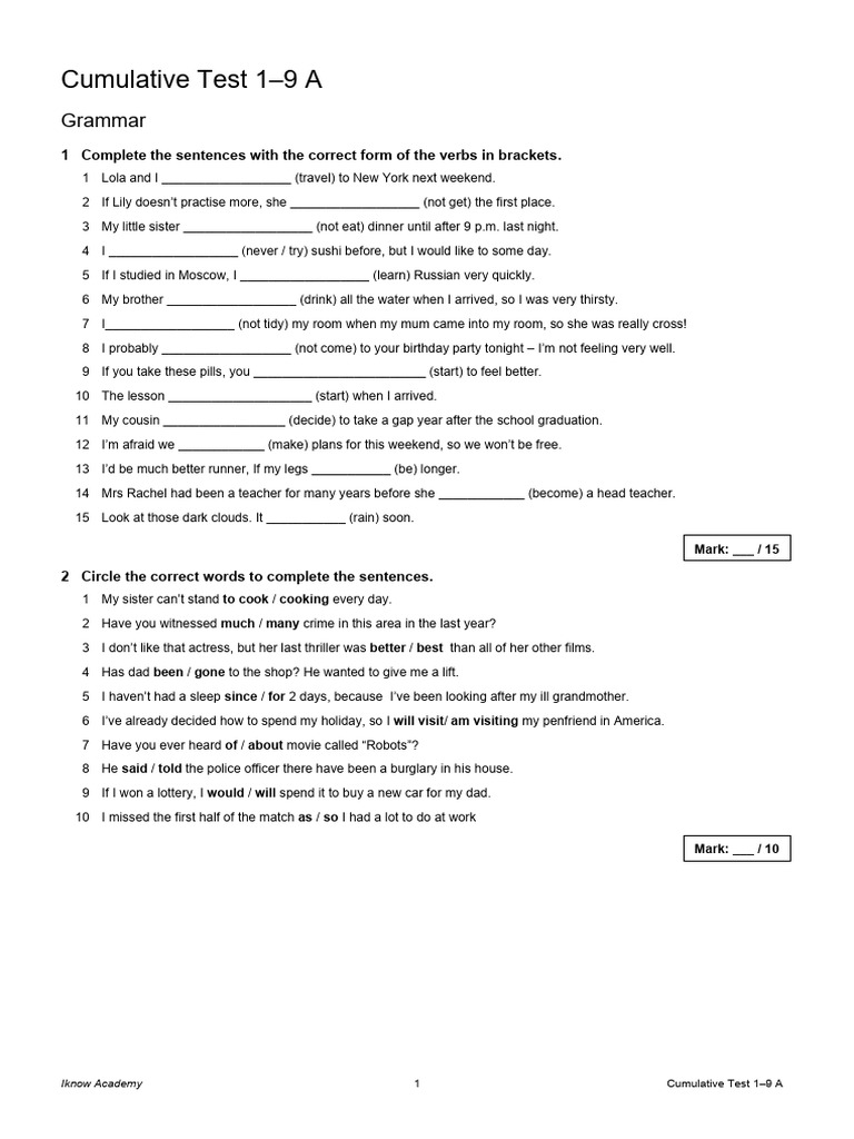 Cumulative English Test 1-9 A | PDF | Volcano | Lava