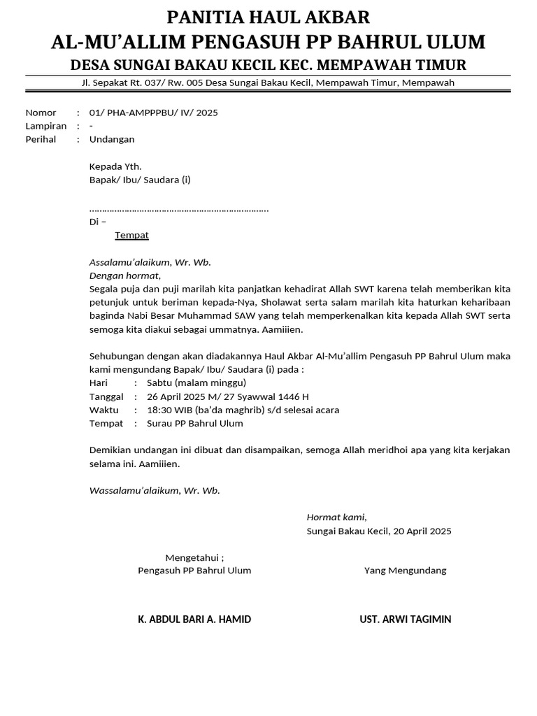 Undangan Haul Akbar Al-Mu’allim | PDF
