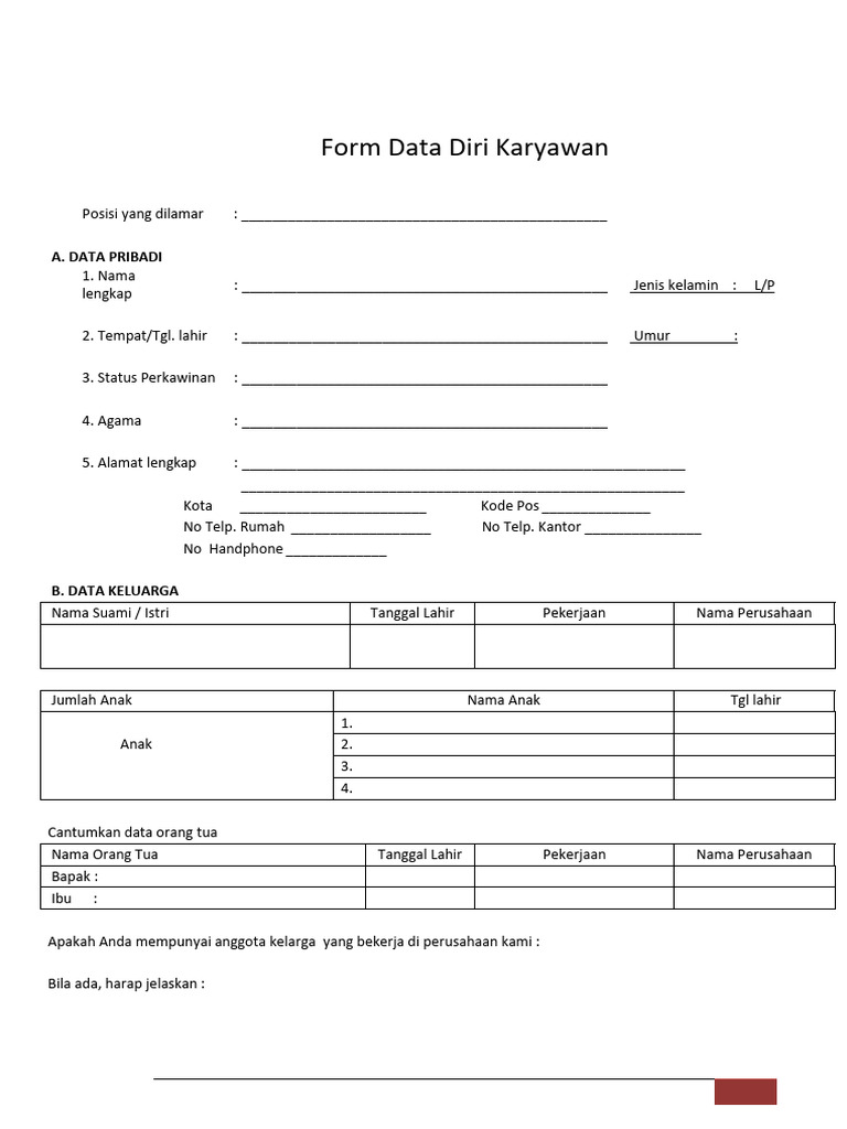 Form Data Diri Karyawan | PDF