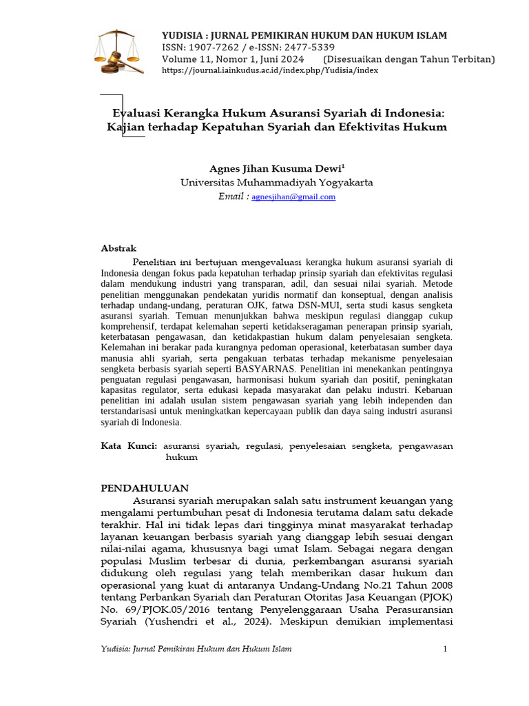 Agnes JIhan - Evaluasi Kerangka Asuransi Syariah Di Indonesia Kajian Terhadap Kepatuhan Syariah ...