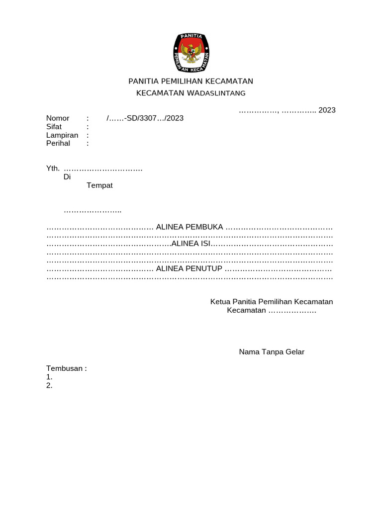 Template - Surat Dinas Ketua PPK, Pps (Kertas A4) | PDF