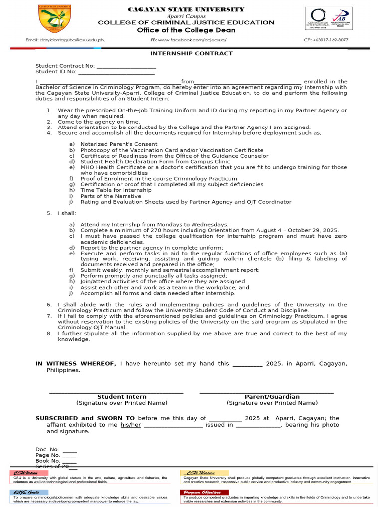 Internship Contract Ojt 1 (Final) | PDF