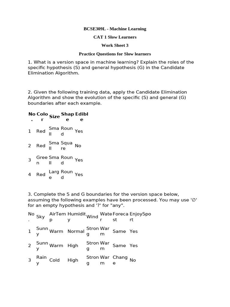 CAT 1 Slow Learners Worksheet 3 | PDF