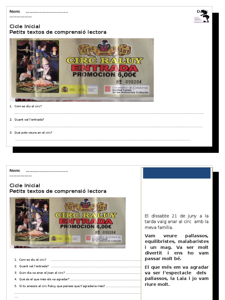 Petits Textos de Comprensió Lectora CI | PDF