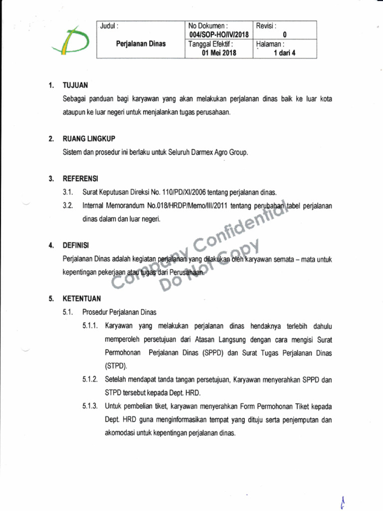 Prosedur Perjalanan Dinas Karyawan | PDF