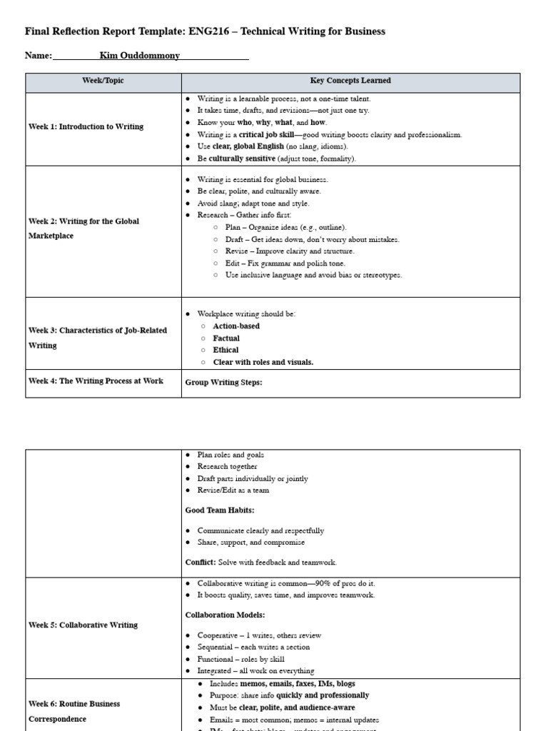 2nd Kim Ouddommony End of Course Reflection Report | PDF | Résumé ...