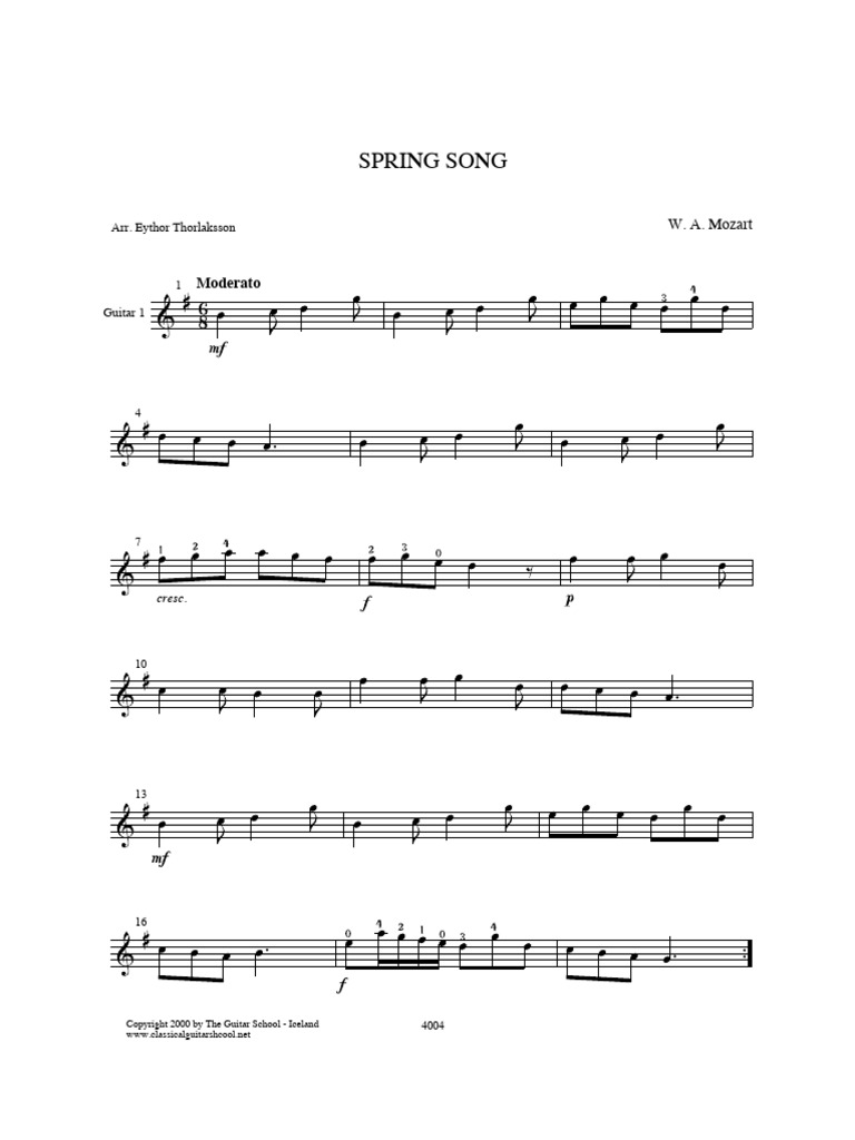 Mozart - Spring Song Guitar 1 | PDF
