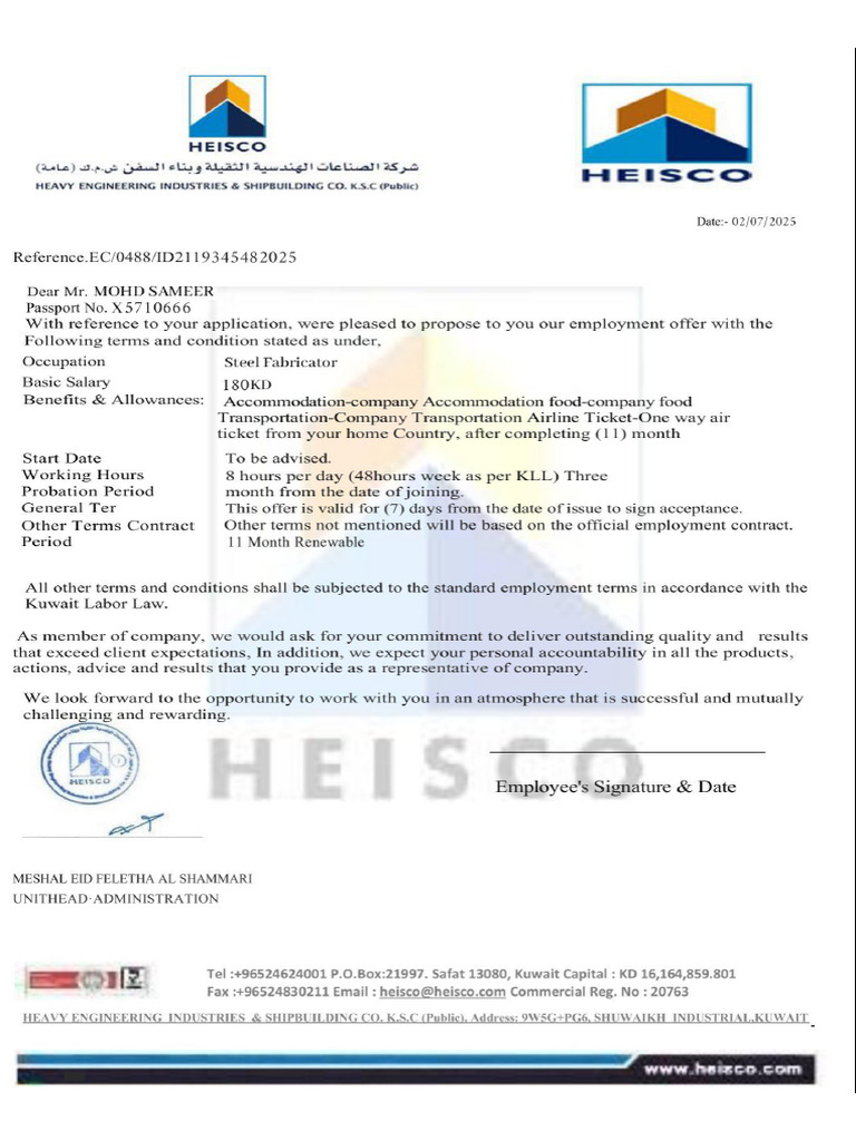 Mohd Sameer Offer Letter | PDF