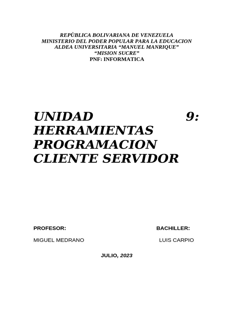 Unidad 9. Herramientas Programacion Cliente Servidor | PDF | Modelo ...