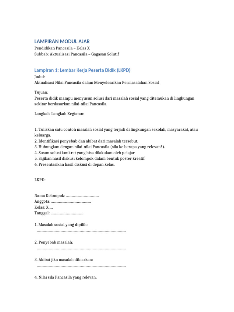 Lampiran Modul Ajar PPKN PBL | PDF