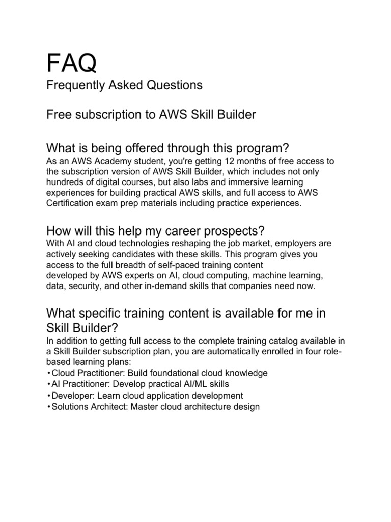 FAQ-Frequently Asked Questions - Free Subscription To AWS Skill Builde ...