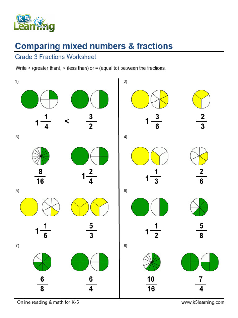 Grade 3 Comparing Mixed Numbers and Fractions C | PDF