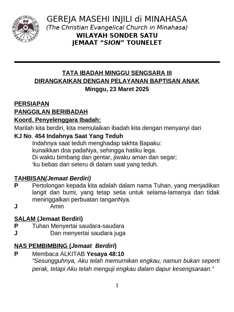 Tata Ibadah Minggu Sengsara III + Baptisan | PDF