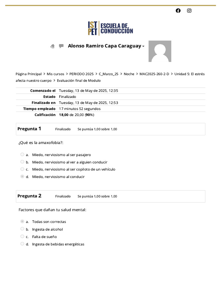 Evaluación Final de Modulo - Revisión Del Intento | PDF | Estrés (biología) | Las emociones