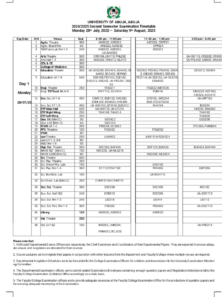 2024-2025 Semester 2 Exam Timetable - Phoenix | PDF