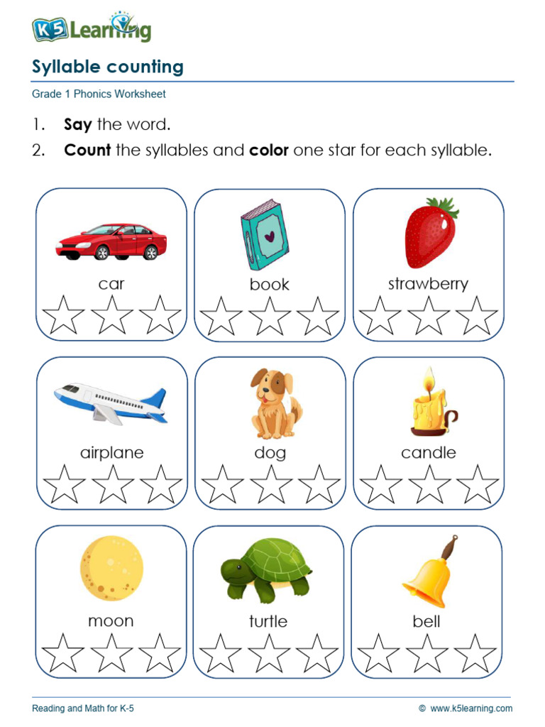 Grade 1 Syllable Counting Worksheet | PDF