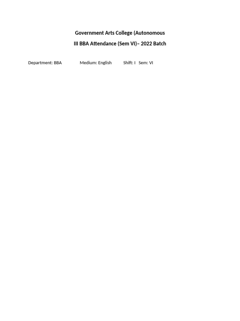 BBA Attendance Sem VI - 2022 Batch | PDF