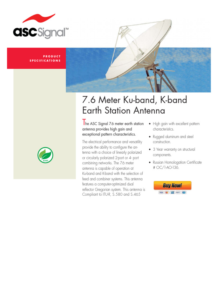 ASC Signal 7.6m Ku Band K Band Antenna | PDF | Antenna (Radio ...