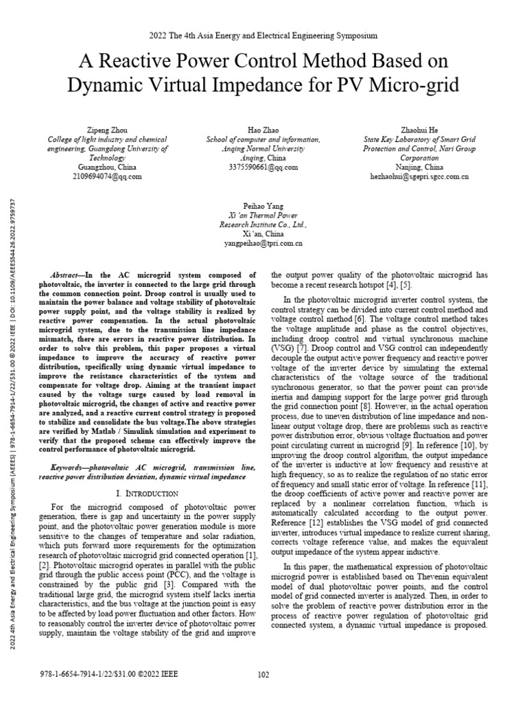 Dynamic Virtual Impedance for PV Control | PDF | Power Inverter | Ac Power