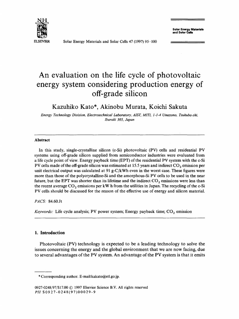 An Evaluation On The Life Cycle of Photovoltaic Energy System ...