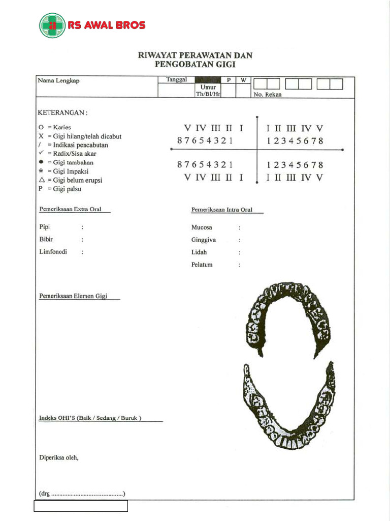 FORM POLI 003 Riwayat Perawatan Dan Pengobatan Gigi | PDF