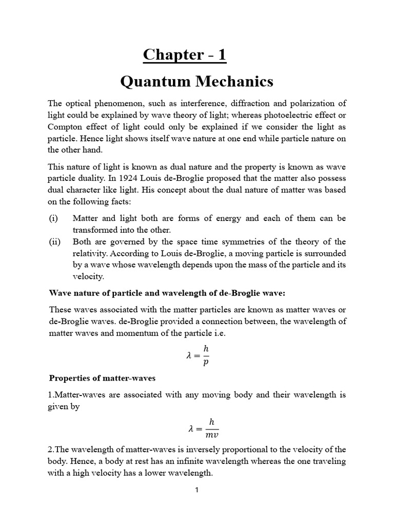 Unit 1 Quantum Mechanics (Part1) | PDF | Wave Function | Waves