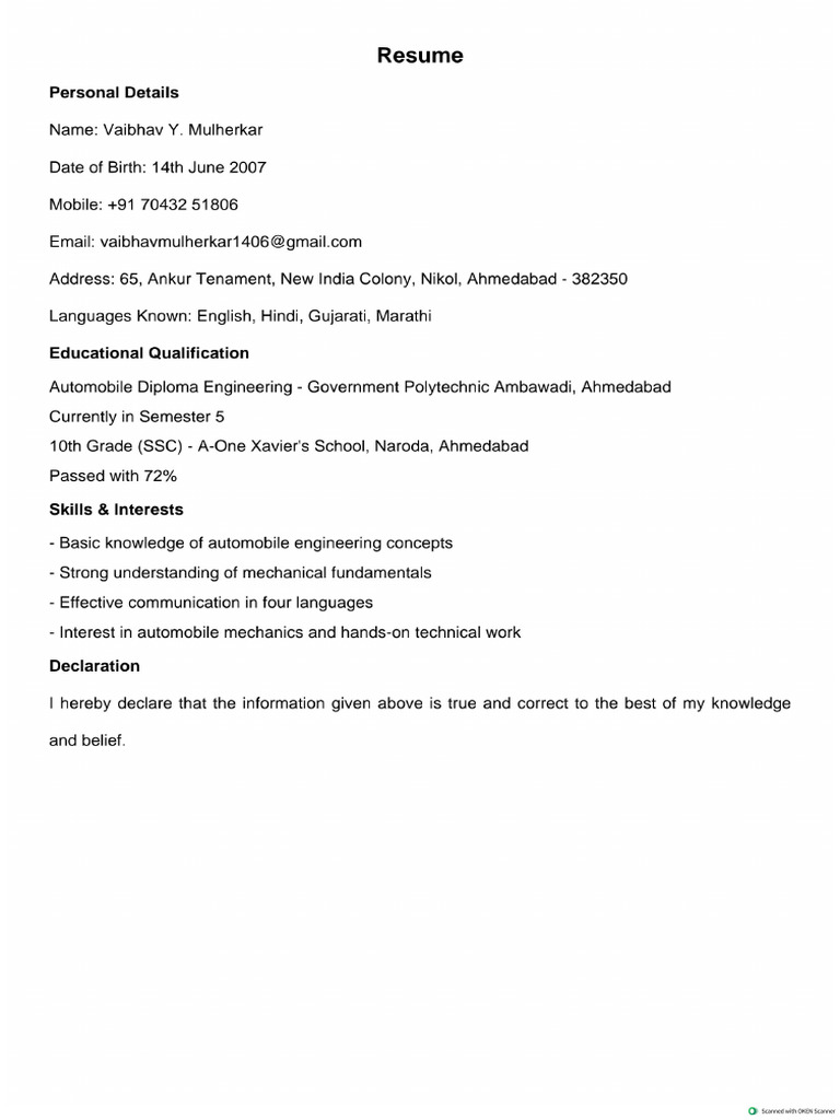 Vaibhav Y Mulherkar Resume | PDF