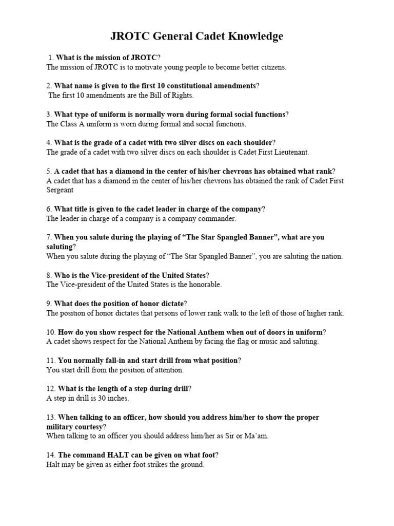 Jrotc General Cadet Knowledge 1 | PDF | Military Organization | Military