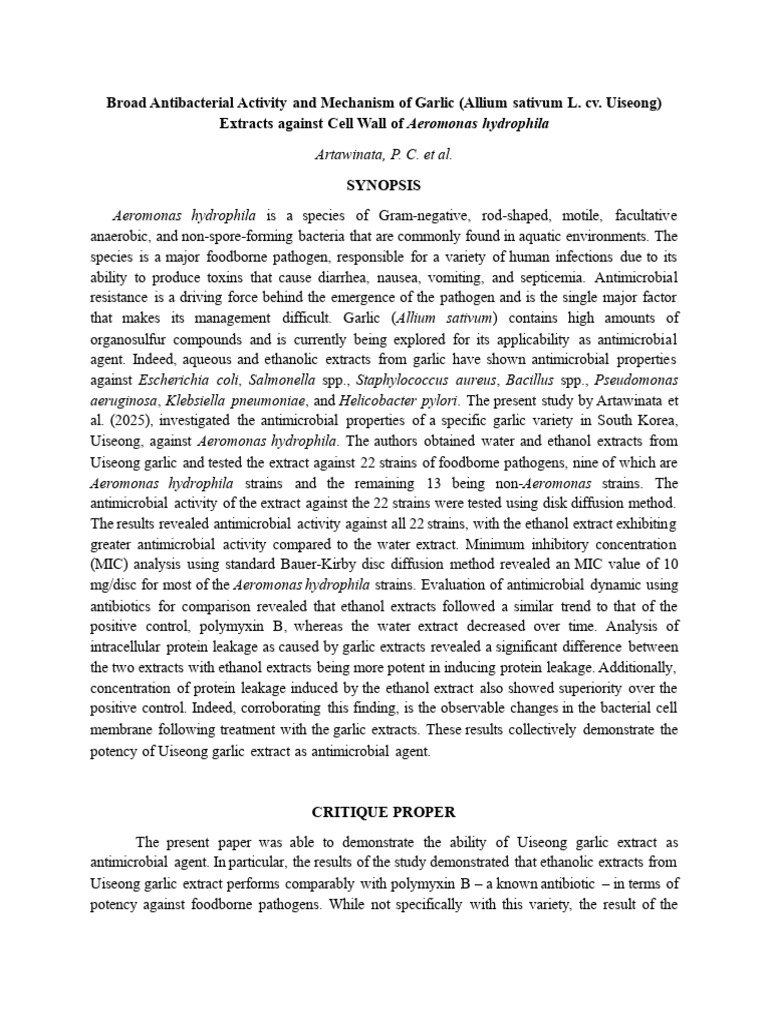 Critique Broad Antibacterial Activity and Mechanism of Garlic | PDF ...